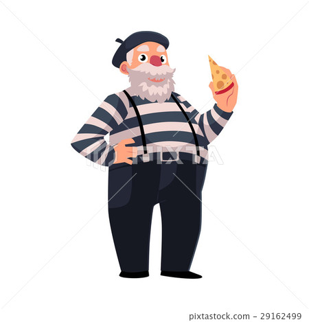 Grey haired, fat French mime in traditional - Stock Illustration ...