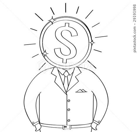 Businessman head of a coin line drawing-插圖素材 [29191998] - PIXTA圖庫