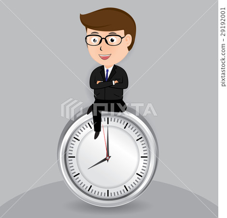 Businessman happy sitting on clock - Stock Illustration [29192001] - PIXTA