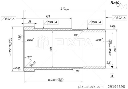 Bushing sketch. Engineering drawing - Stock Illustration [29194898] - PIXTA