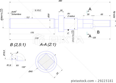 Engineering drawing of steel shaft - Stock Illustration [29223181] - PIXTA
