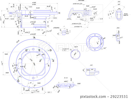 Engineering drawing of industrial equipment - Stock Illustration ...