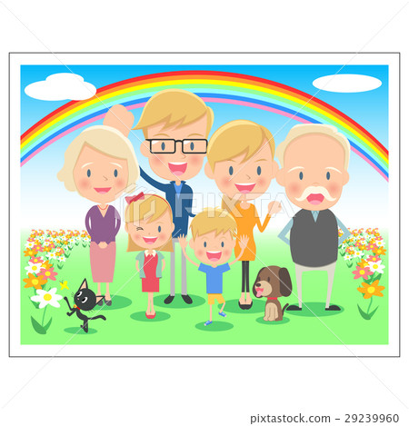 3 generations family memorial photo rainbow - Stock Illustration ...