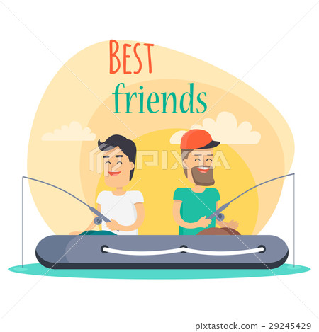 Best Friends Go Fishing Together Illustration - Stock Illustration ...
