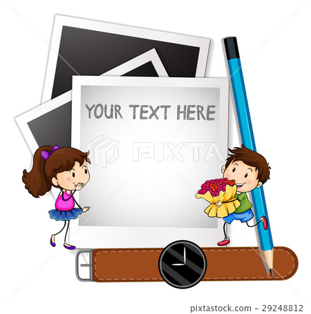 Frame template with boy and girl - Stock Illustration [29248812] - PIXTA