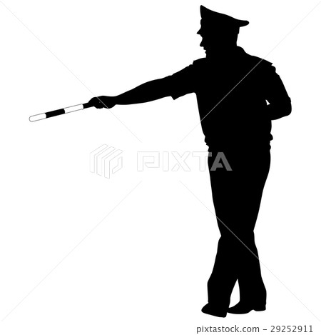 Black silhouettes of Police officer with a rod - Stock Illustration ...