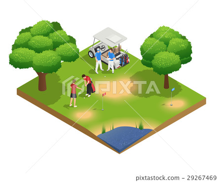 Green Golf Course Isometric Top View Composition - Stock Illustration ...