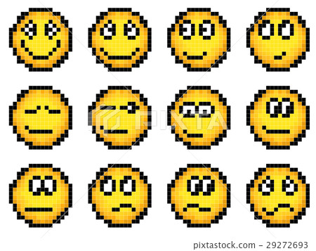 Set of vector simple yellow pixel smiley. - Stock Illustration ...