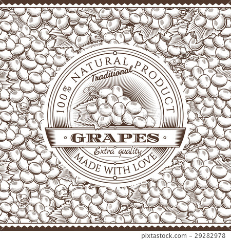 Vintage Grapes Label On Seamless Pattern - Stock Illustration [29282978 ...