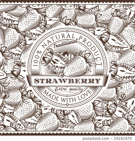 Vintage Strawberry Label On Seamless Pattern - Stock Illustration ...