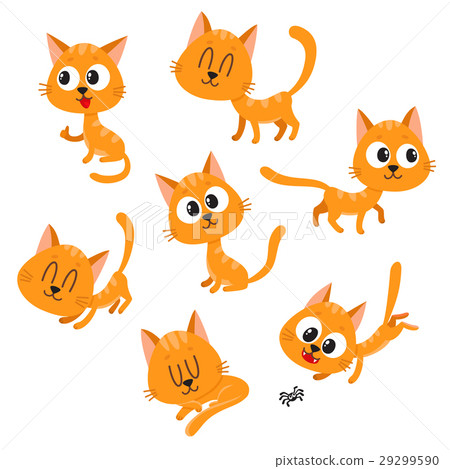 Cute and funny red cat character showing different - Stock Illustration ...