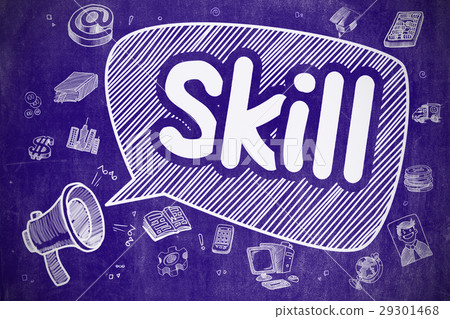 Skill - Cartoon Illustration on Blue Chalkboard. - Stock Illustration ...