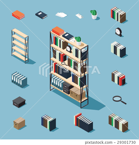 Isometric bookcase and elements - Stock Illustration [29301730] - PIXTA