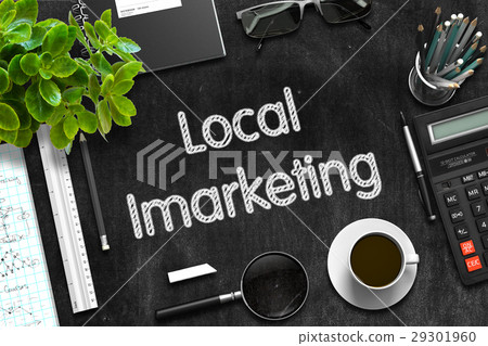 Local Imarketing Concept on Black Chalkboard. 3D - Stock Illustration ...