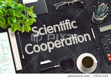 Scientific Cooperation on Black Chalkboard. 3D - Stock Illustration ...