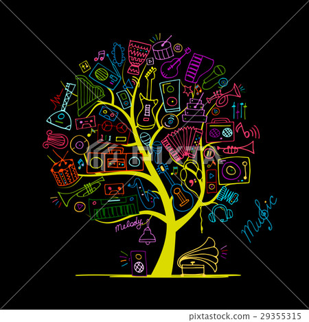Music instruments tree, sketch for your design - Stock Illustration ...