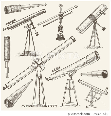 set of astronomical instruments, telescopes - Stock Illustration ...