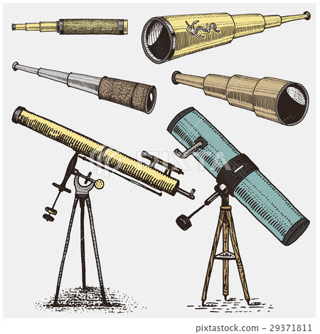 set of astronomical instruments, telescopes - Stock Illustration ...