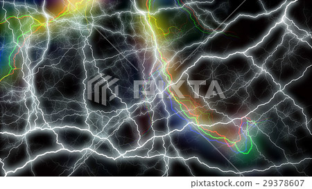 Multitude of colorful lightnings striking - Stock Illustration ...