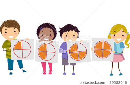 Stickman Kids Pie Fraction Math - Stock Illustration [29382946] - PIXTA