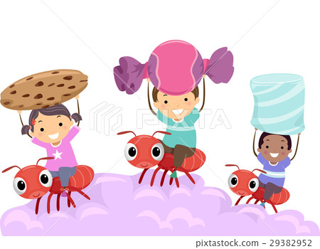 Stickman Kids Ride Ant Carry Sweets - Stock Illustration [29382952] - PIXTA