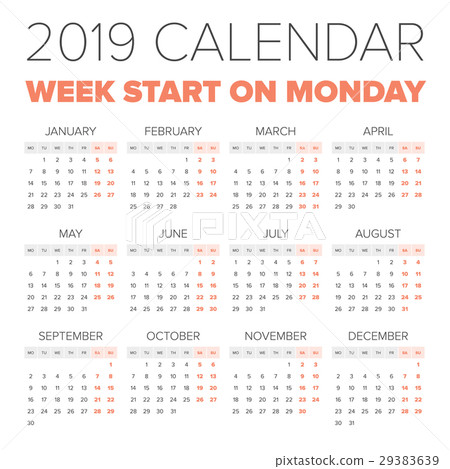Simple 2019 year calendar - Stock Illustration [29383639] - PIXTA