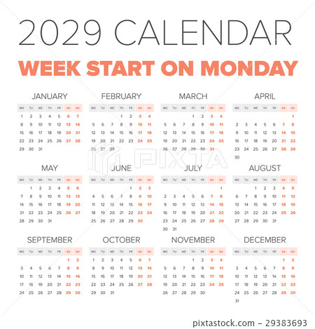 Simple 2029 year calendar - Stock Illustration [29383693] - PIXTA