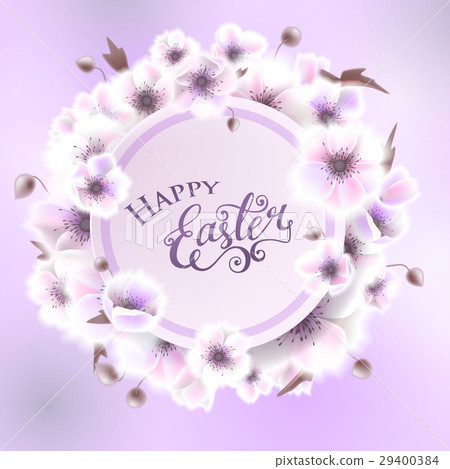 Happy easter card with lettering, white flowers. - Stock Illustration ...