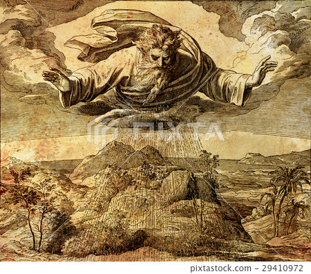 God creator creating the water and earth, graphic - Stock Illustration ...
