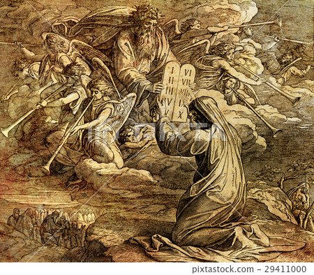 Moses receiving the ten commandments from God - Stock Illustration ...
