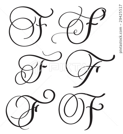 set of art calligraphy letter F with flourish of - Stock Illustration ...