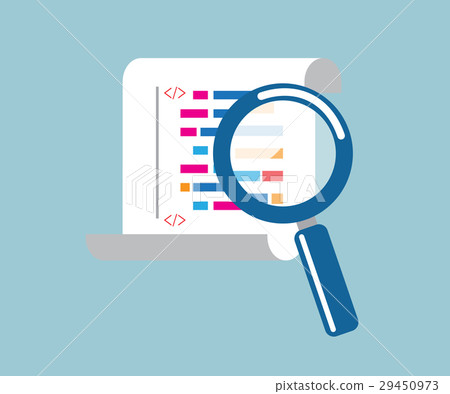 magnifying glass with program coding - Stock Illustration [29450973 ...