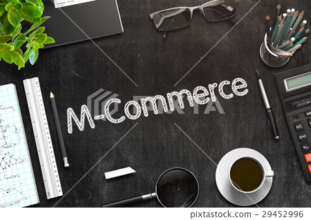 Black Chalkboard with M-Commerce Concept. 3D - Stock Illustration ...