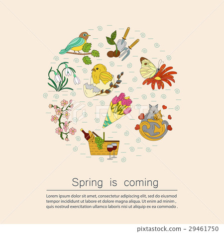 Spring thin line vector card. - Stock Illustration [29461750] - PIXTA