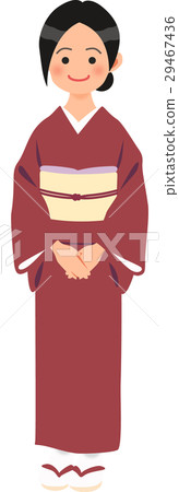Nakai who stands wearing an Azuki color kimono - Stock Illustration ...