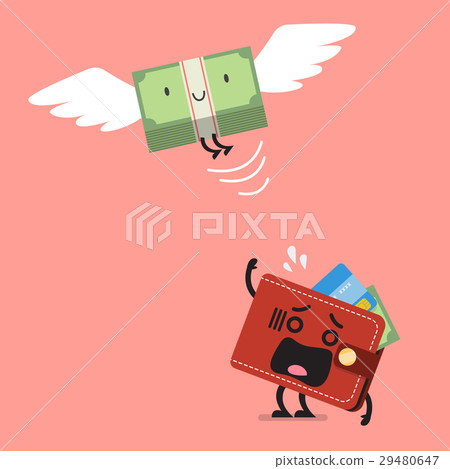 Money bill flying out of wallet character - Stock Illustration ...