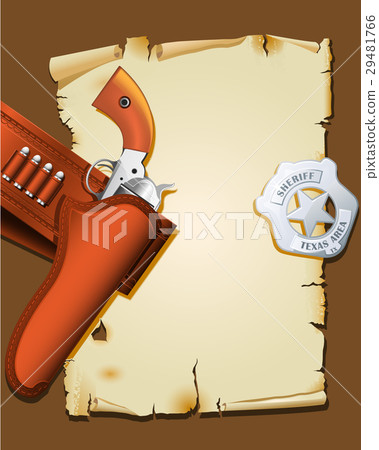 Wild west poster with handgun and sheriff badge - Stock Illustration ...