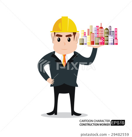 Cartoon engineer holding building. - Stock Illustration [29482559] - PIXTA