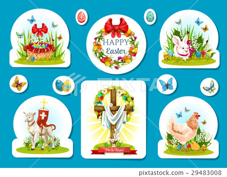 Easter holiday sticker and label set design - Stock Illustration ...