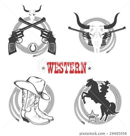 set of Cowboy symbols and labels. - Stock Illustration [29485056] - PIXTA