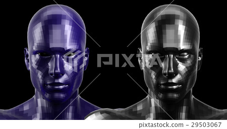 3d rendering. Two black and blue faceted android - Stock Illustration ...