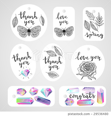 Tags crystals and floral elements vector - Stock Illustration [29536480 ...