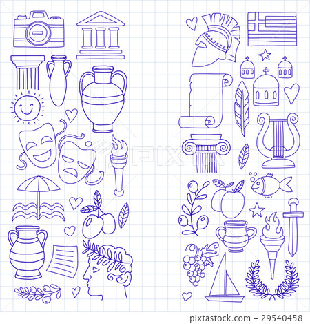 Ancient Greece Vector elements in doodle style - Stock Illustration ...