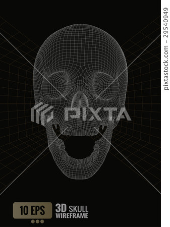 3D wireframe skull front view on dark BG - Stock Illustration [29540949 ...