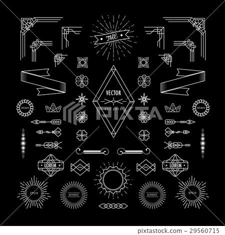 Set of linear thin line geometric shape vintage - Stock Illustration ...