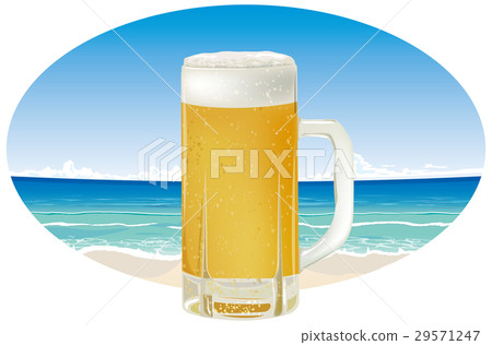 Draft beer and blue sea image illustration - Stock Illustration ...