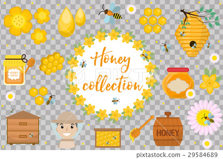 Honey collection. Beekeeping set of objects - Stock Illustration ...