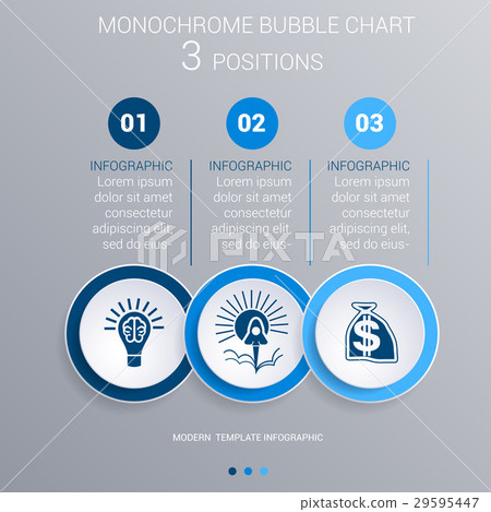 Monochrome blue bubbles chart Infographics 3 steps - Stock Illustration ...