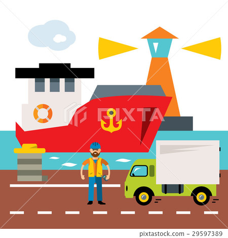 Vector Sea port. Cargo and shipping. - Stock Illustration [29597389 ...