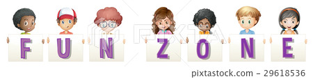 Children holding sign for fun zone - Stock Illustration [29618536] - PIXTA